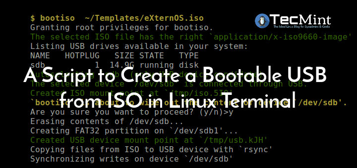 在 Linux 中从 Iso 创建可启动 Usb 的 Bash 脚本