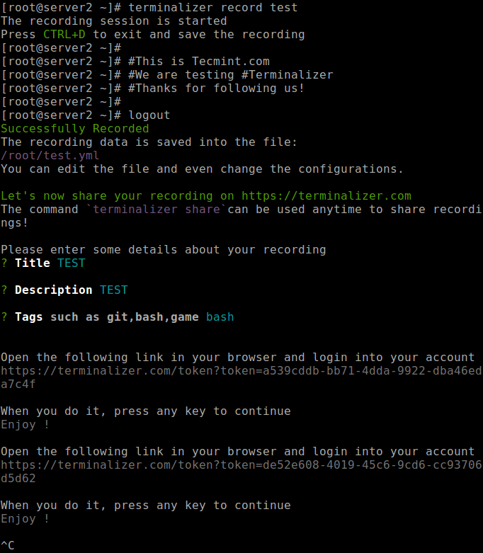 Terminalizer 记录您的 Linux 终端并生成动画