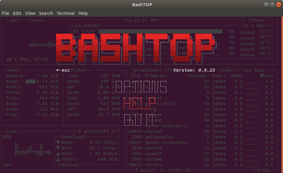 Bashtop – Linux 资源监控工具 - Cdgzu.com