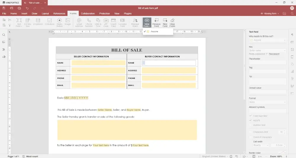 如何使用 ONLYOFFICE 在 Linux 上创建可填写的 PDF 表单 - Cdgzu.com