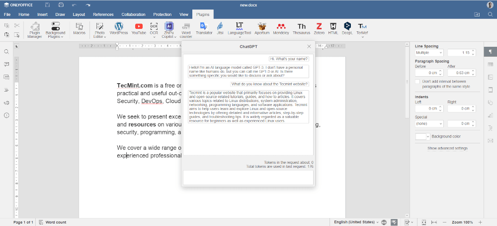 如何在Linux上的OnlyOffice文档中启用chatgpt